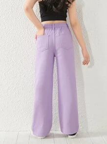 SHEIN Tween Girl Y2K Street Daily Elastic Waist Straight Jeans With ...