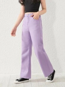 SHEIN Tween Girl Y2K Street Daily Elastic Waist Straight Jeans With ...