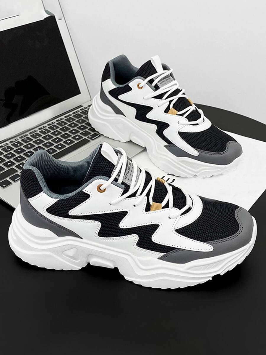 Men Color Block Lace-up Front Sneakers Chunky Shoes, Men's Chunky ...