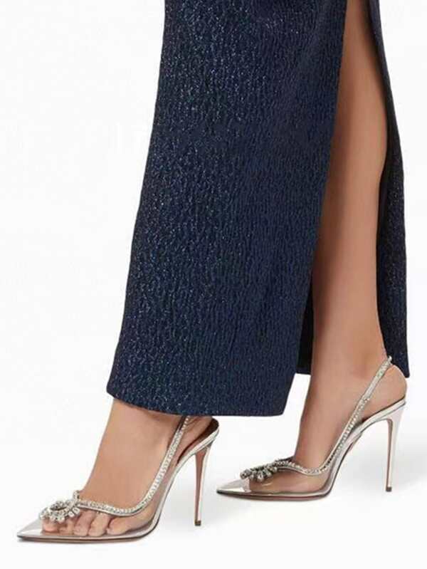 Women Rhinestone Decor Slingbacks, Party Clear PVC Stiletto Heeled ...