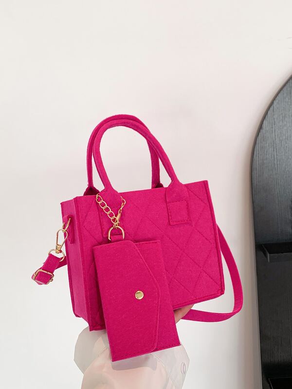 Stitch Detail Square Bag With Coin Purse Neon Pink | SHEIN USA