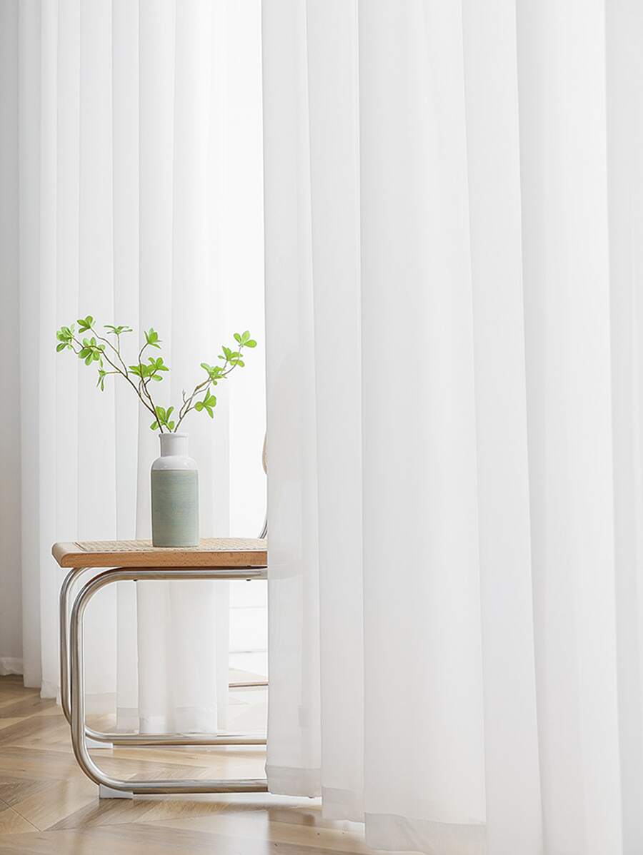 1pc White Polyester Fiber Sheer Curtain, Simple Style Translucent ...