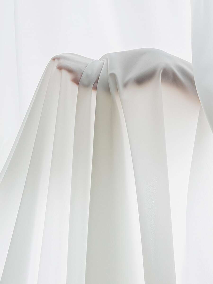 1pc White Polyester Fiber Sheer Curtain, Simple Style Translucent ...