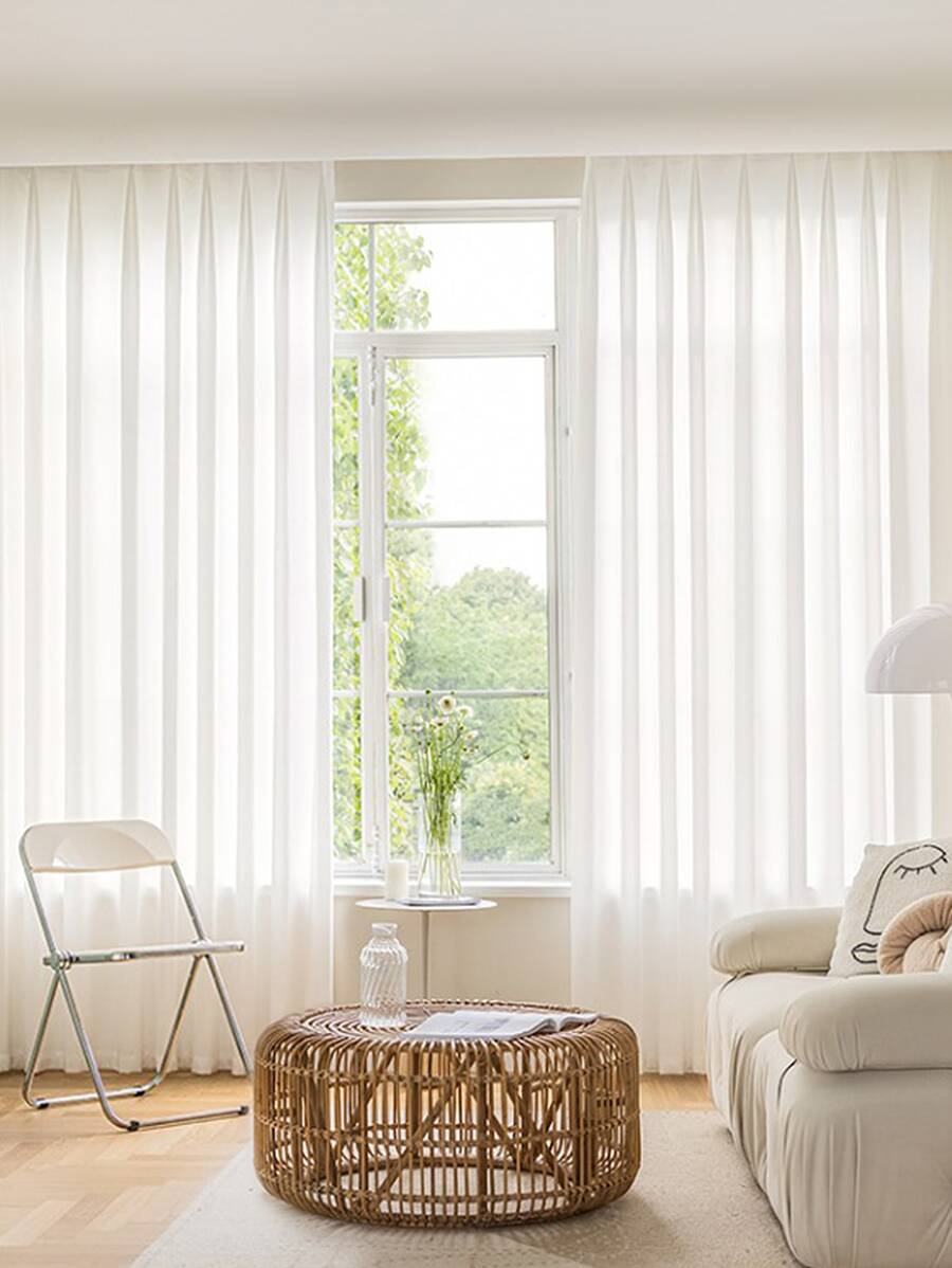 1pc White Polyester Fiber Sheer Curtain, Simple Style Translucent ...