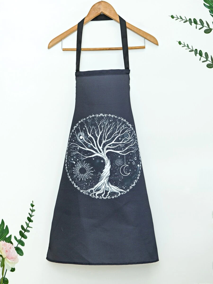 1pc Tree Print Oil & Water Proof Apron, Polyester Apron For Kitchen ...
