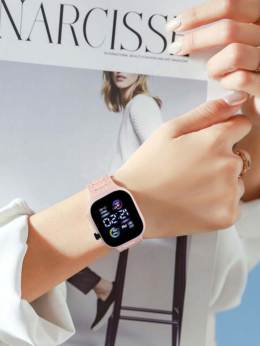 1pc Dry Battery Powered Kids Shallow Pink LED Color Screen TPU Sport ...