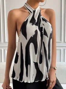 SHEIN Privé Graphic Print Crisscross Halter Top | SHEIN USA