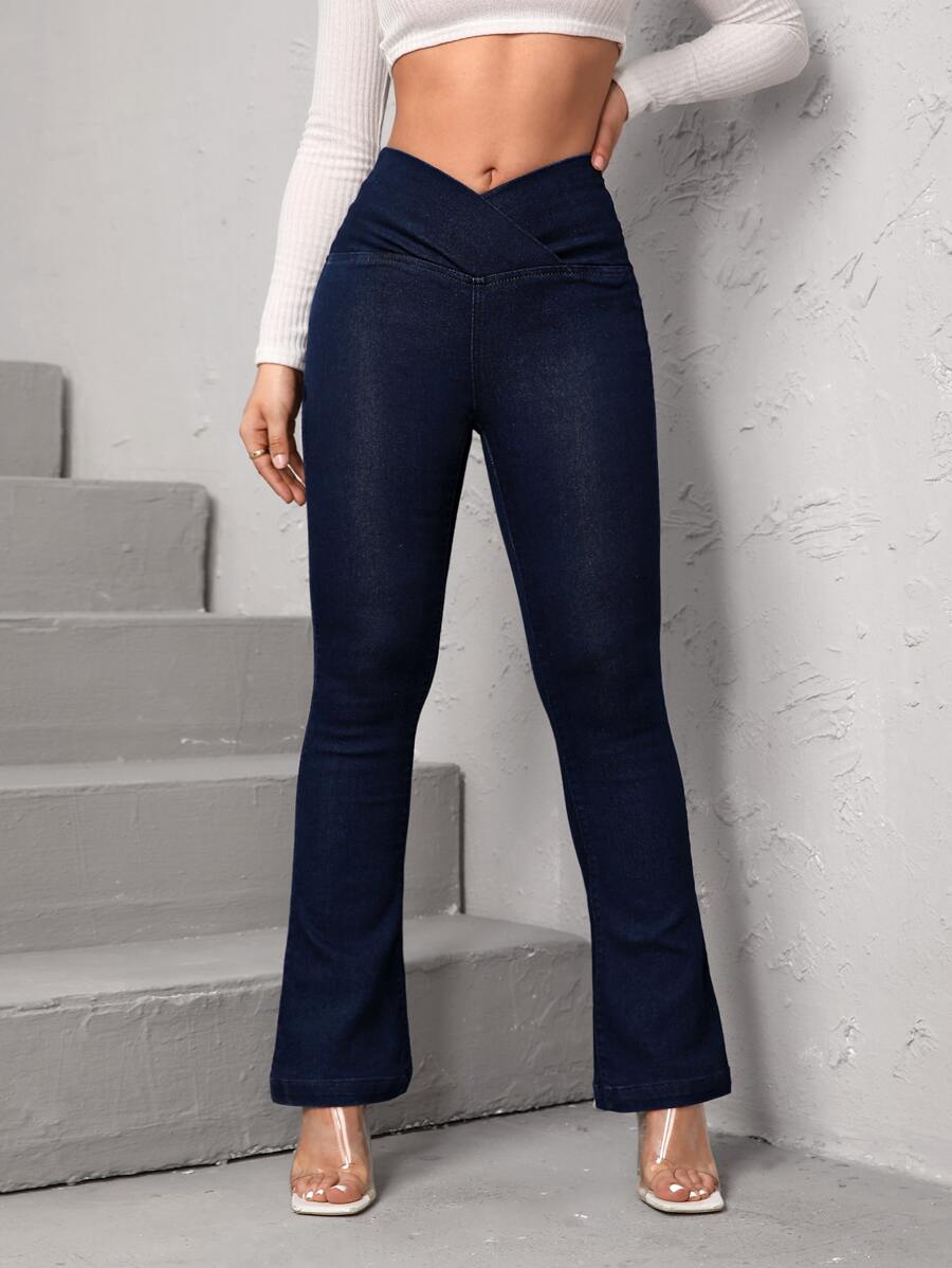 Overlap Waist Flare Leg Jeans | SHEIN USA