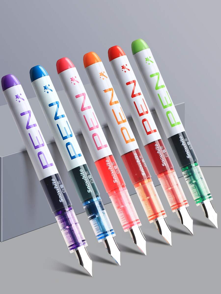 6pcs Letter Graphic Mixed Color Fountain Pen, Simple Multi-purpose Ink ...
