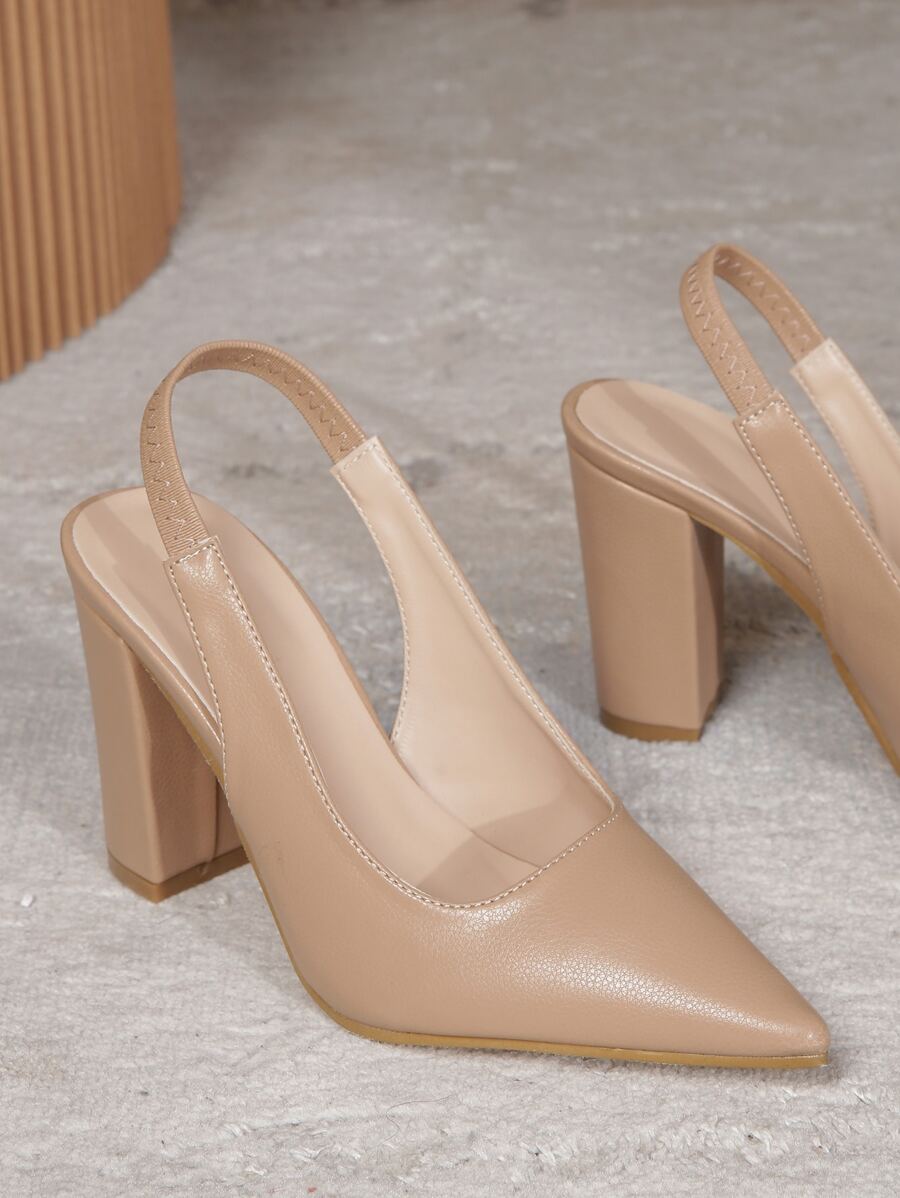 Women Minimalist Slingbacks, Artificial Leather Chunky Heeled Elegant ...