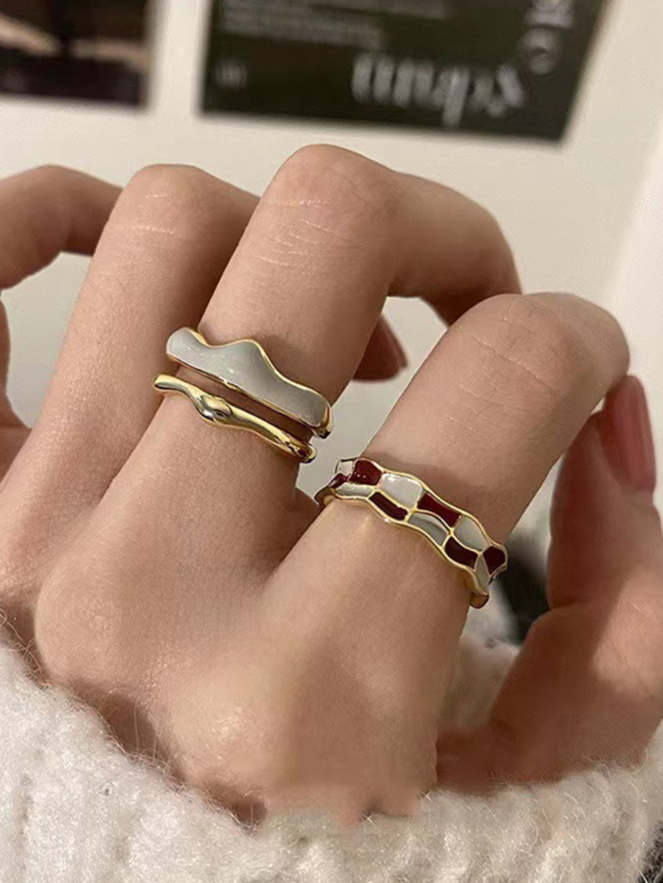 2pcs/set Checkered Print Ring | SHEIN USA