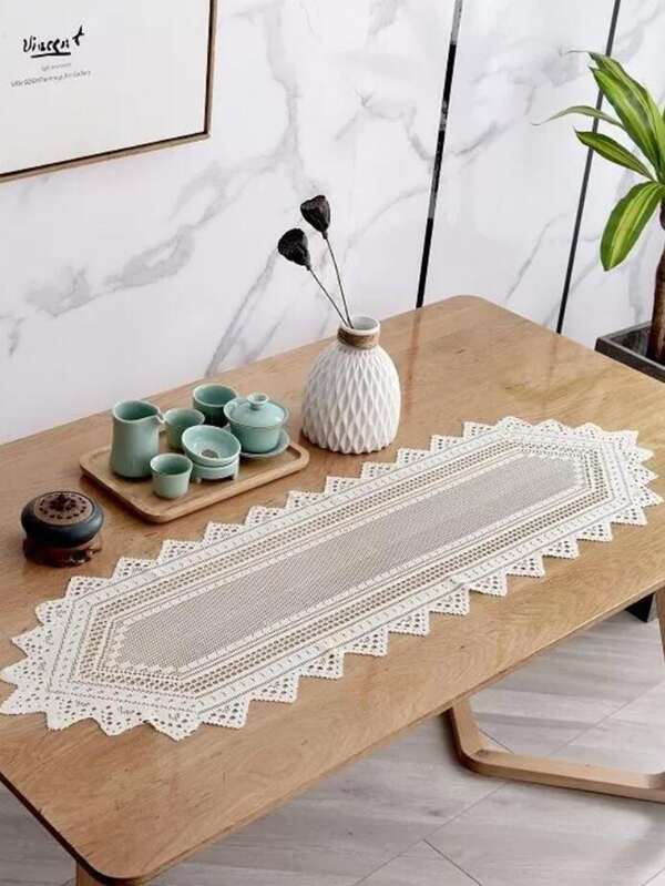1pc Hollow Lace Table Runner, 114x33cm European White Table Decoration ...
