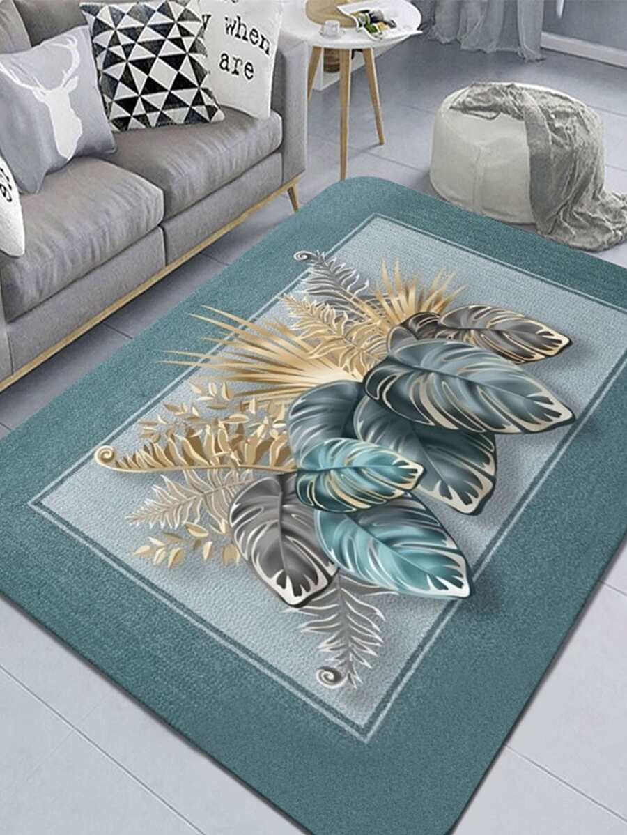 1pc Leaf Print Rug, Modern Polyester Tropical Leaf Print Floor Mat For ...