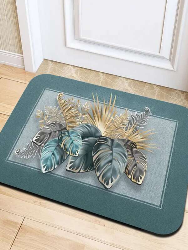 1pc Leaf Print Rug, Modern Polyester Tropical Leaf Print Floor Mat For ...