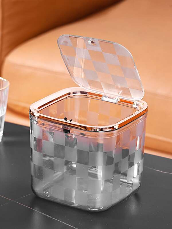 1pc Clear Square Pattern Trash Can, Plastic White Transparent Garbage ...