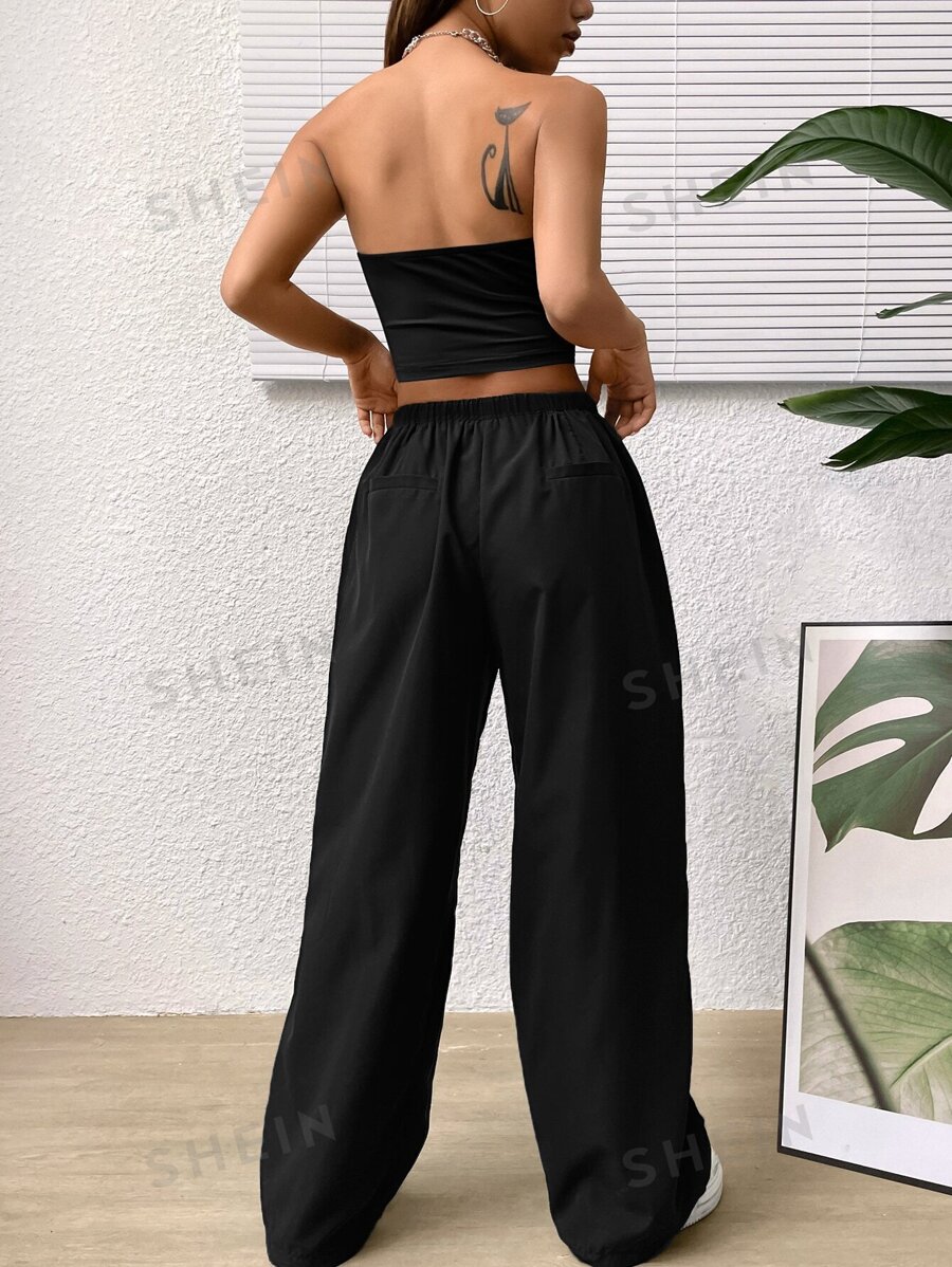 SHEIN EZwear Solid Tube Top & Wide Leg Trousers | SHEIN UK
