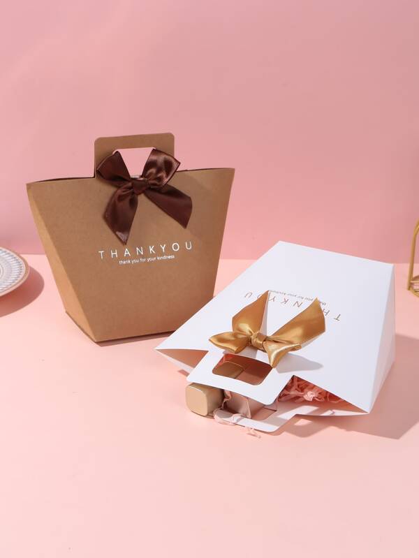 2pcs Slogan Graphic Gift Box, Small Portable Bow Decor Candy Box For ...