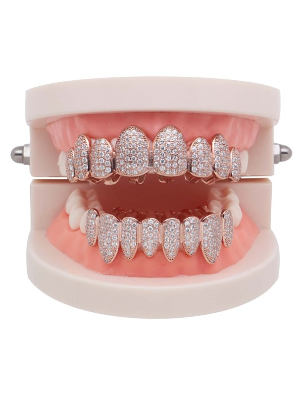 2pcs Set Glamorous Copper Rhinestone Decor Dental Brace For Women For