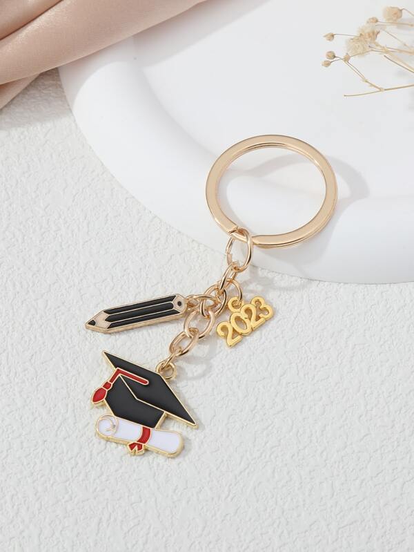 2023 Doctoral Cap Metal Keychain With Pencil & Alloy Decoration Pendant ...