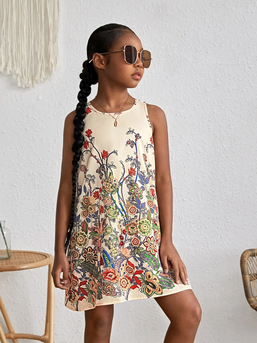 SHEIN Tween Girl Floral Print Tank Dress | SHEIN USA
