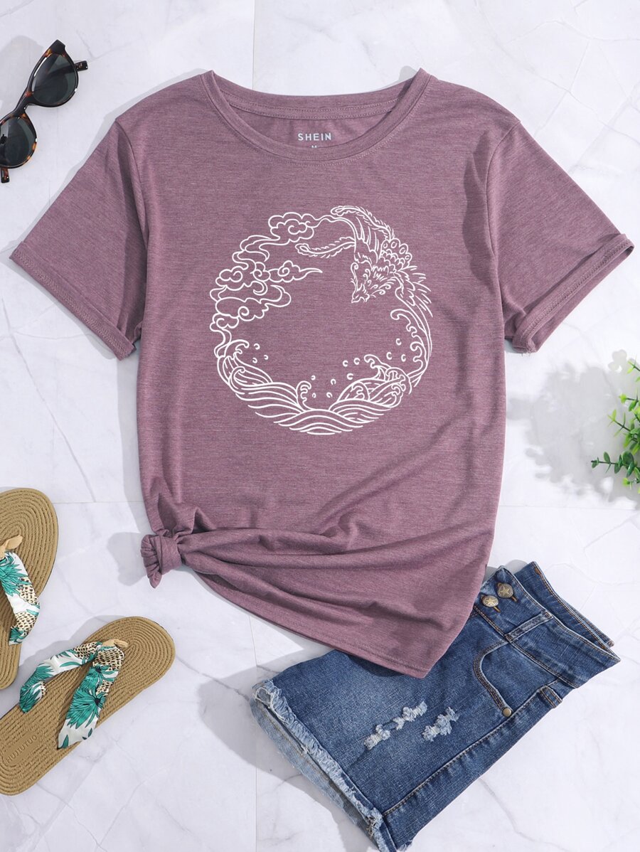 SHEIN LUNE Wave Print Tee | SHEIN USA