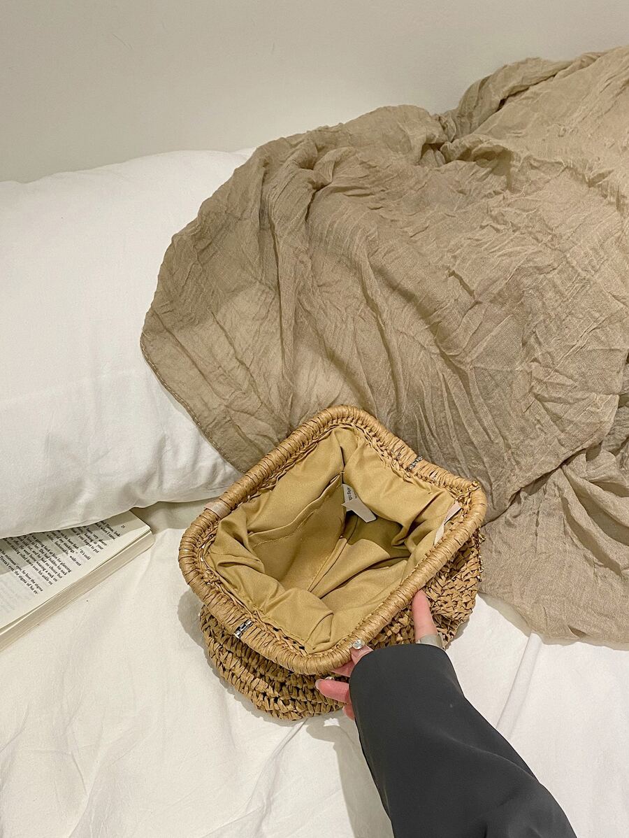 Ruched Design Straw Bag Paper, Beach Essentials Women Bags For Vacation ...