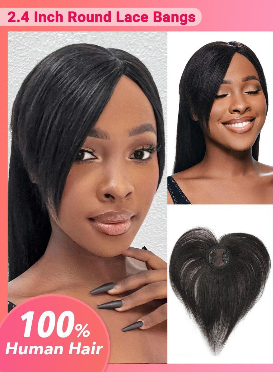 Virgin Human Hair Topper Natural Black Top Hairpiece Air Bangs Straight ...