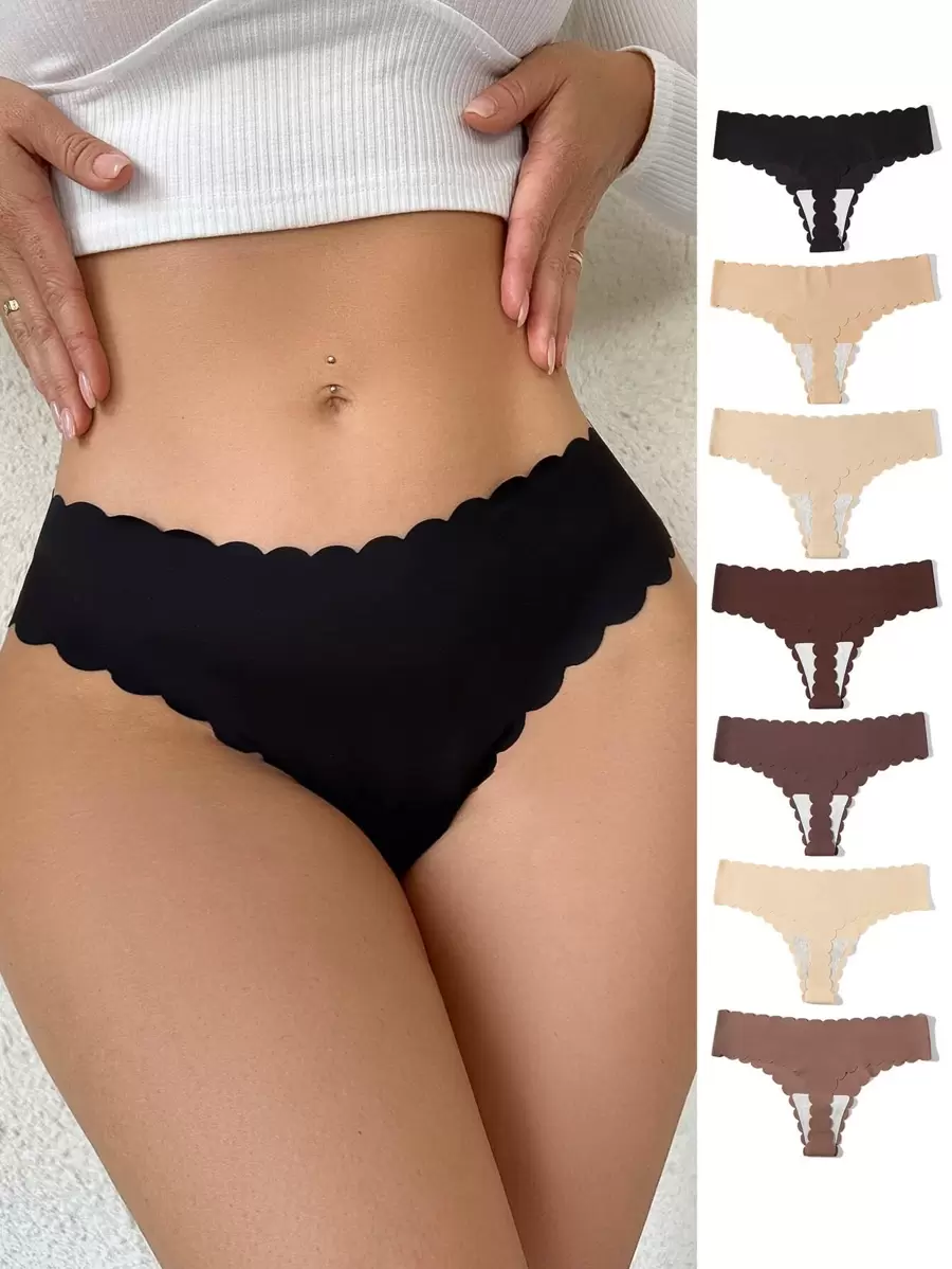 NudeFit 7pack Scallop Trim Solid Brief | SHEIN USA