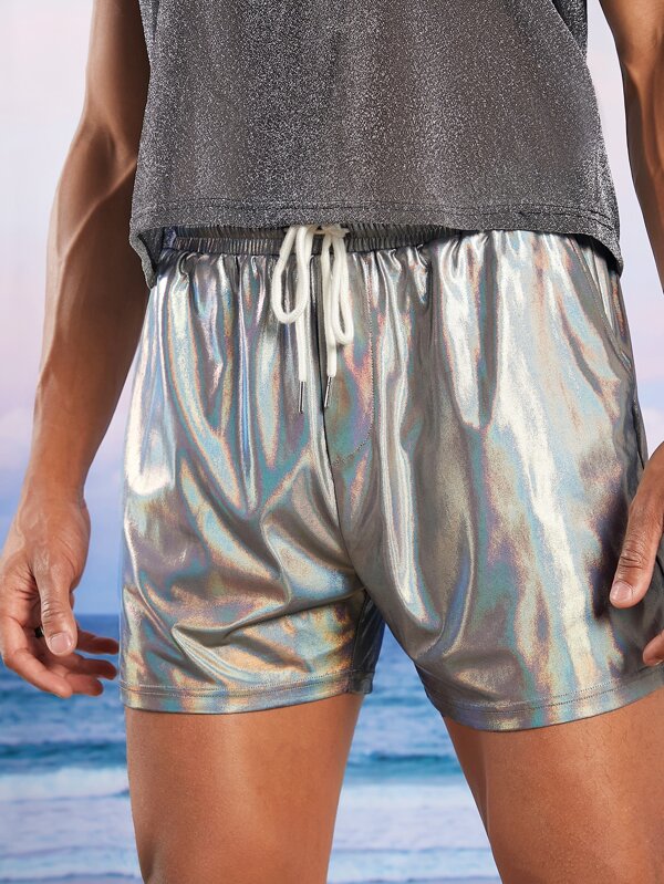 Men Holographic Drawstring Waist Metallic Shorts | SHEIN USA