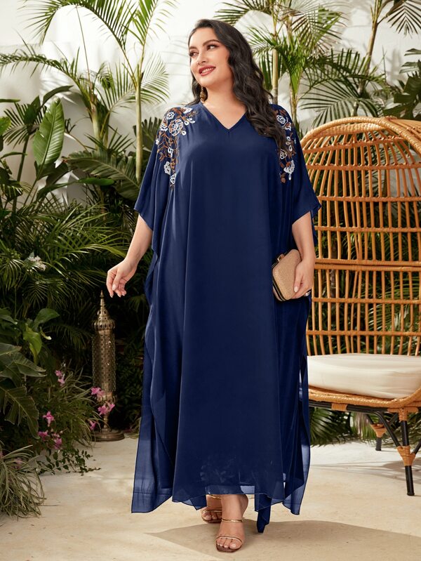 Shein Najma Plus Floral Embroidery Batwing Sleeve Kaftan Shein Usa