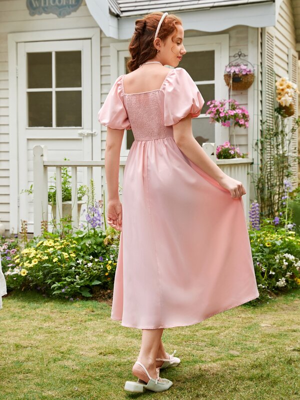 SHEIN Fille Adolescente Robe À Ruchés Manches Bouffantes | Mode en ...