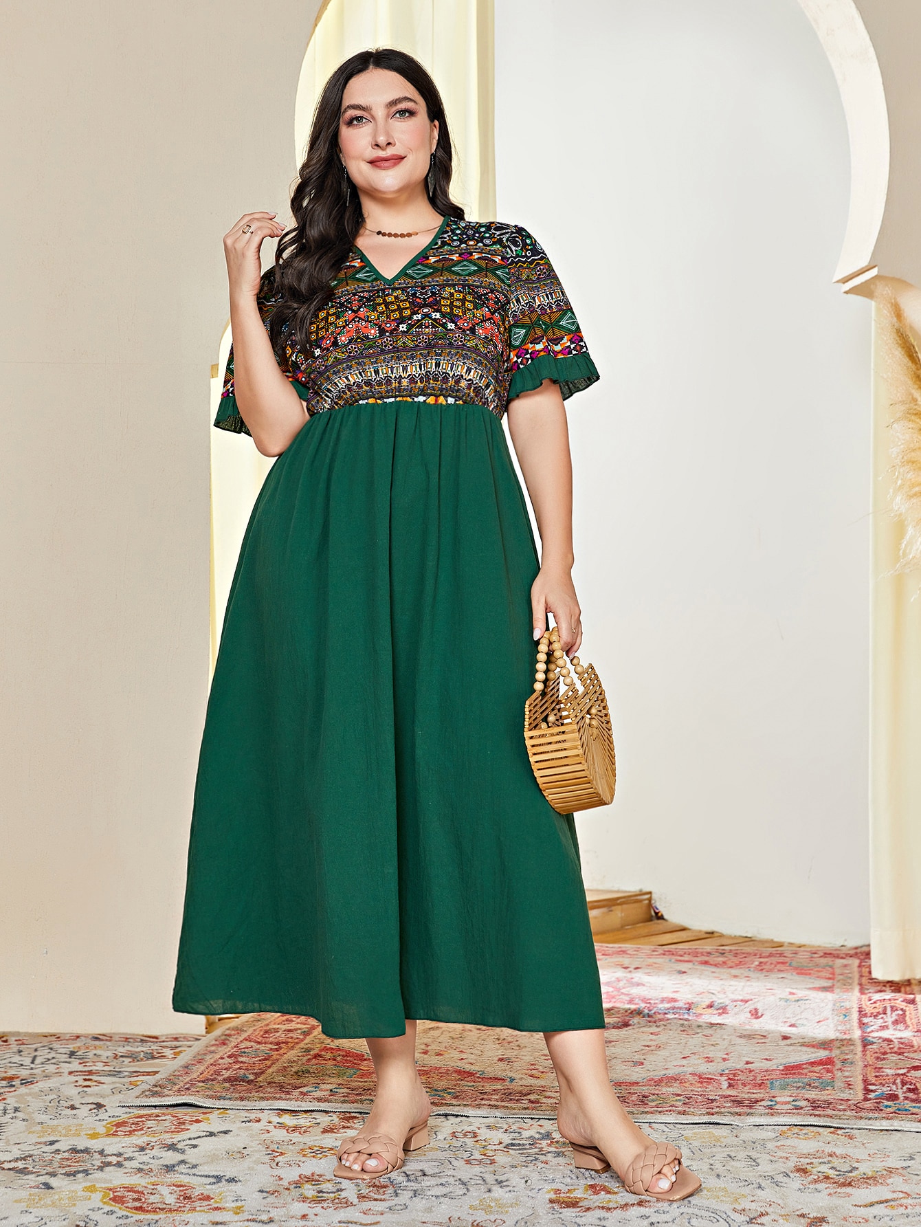 SHEIN Mulvari mais Vestido de bata impressão geográfica