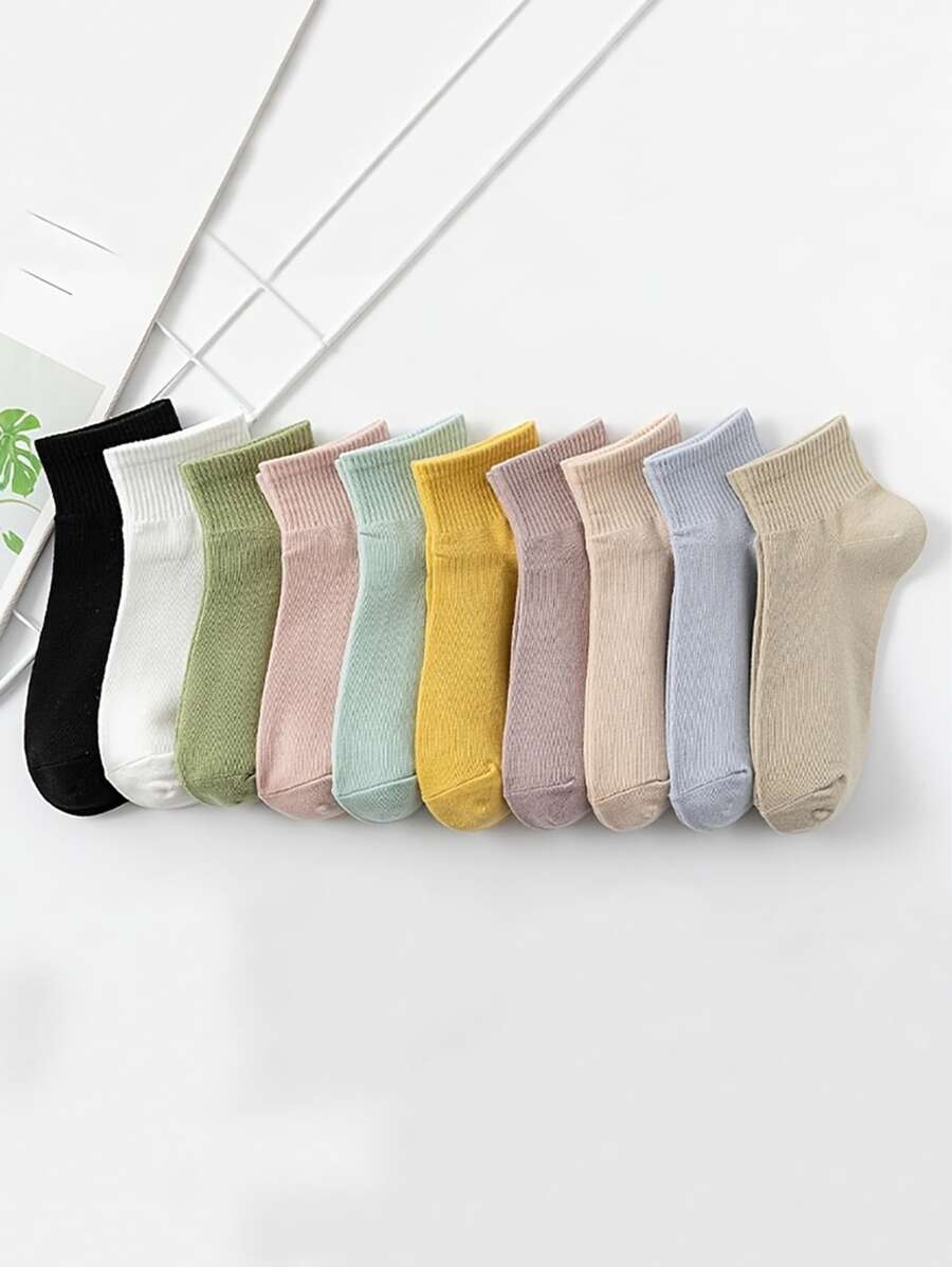 10pairs Solid Ankle Socks | SHEIN USA