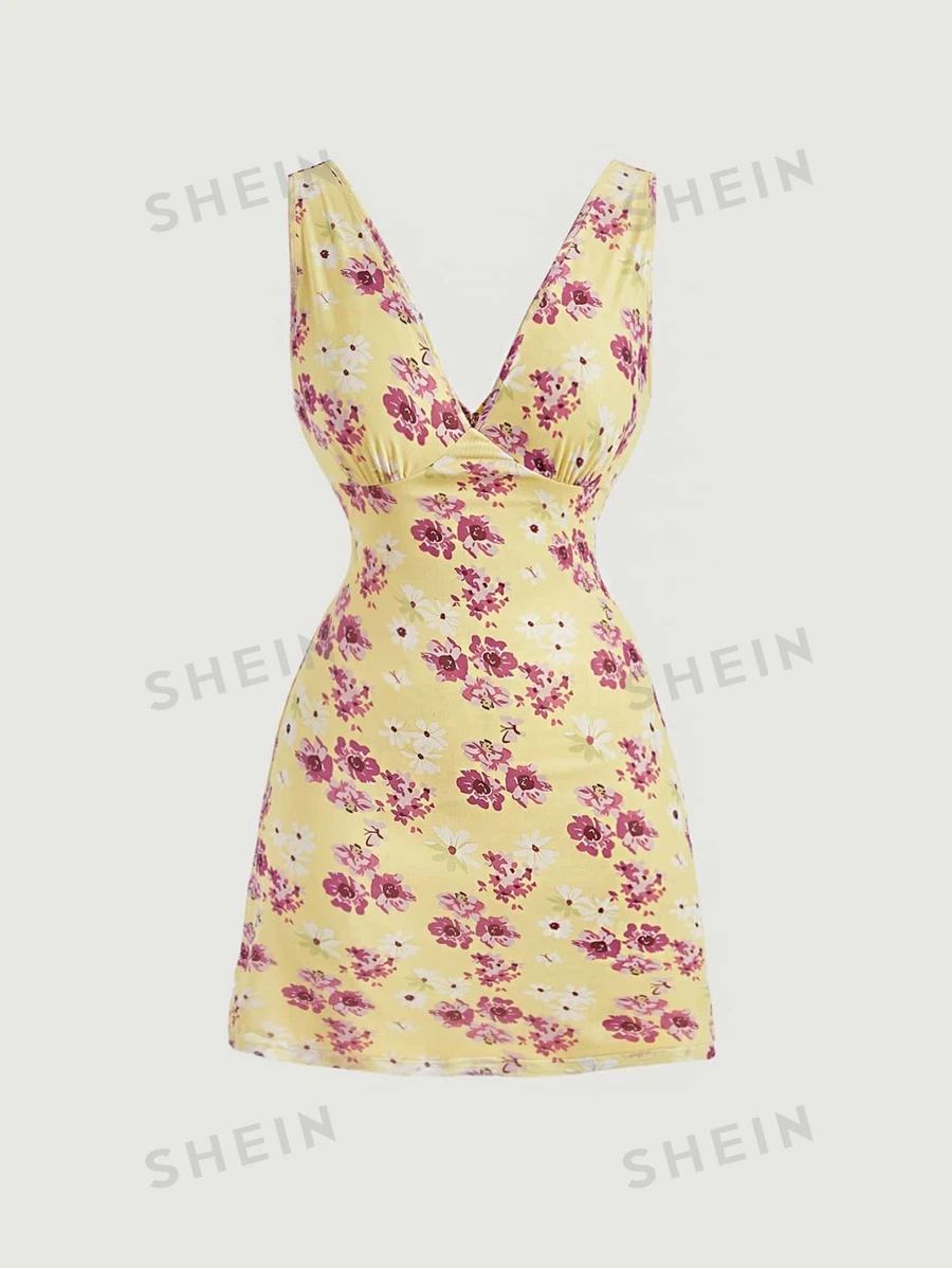 SHEIN MOD Floral Print V Neck Dress | SHEIN UK