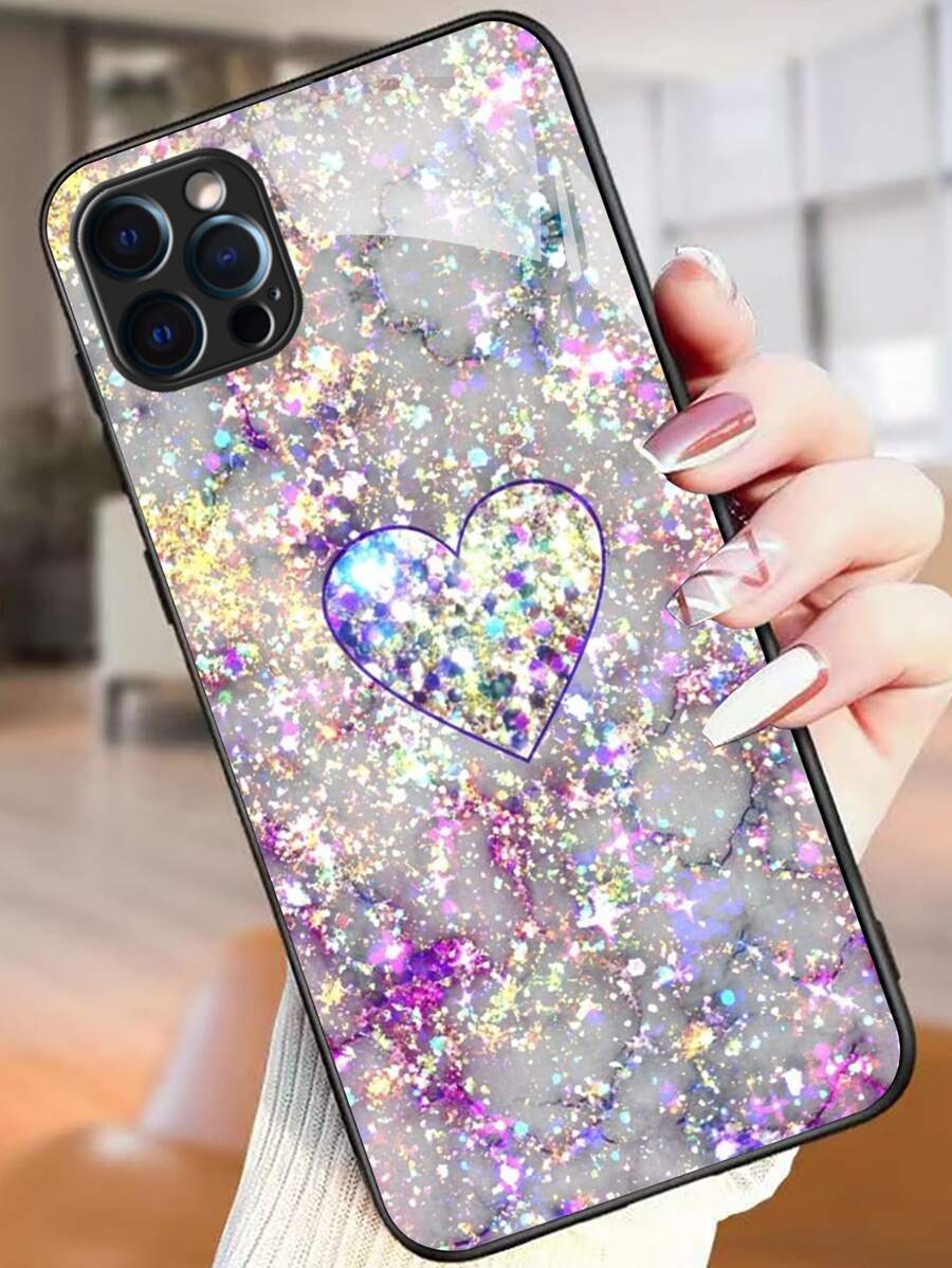 Heart Pattern Tempered Glass Phone Case | SHEIN USA