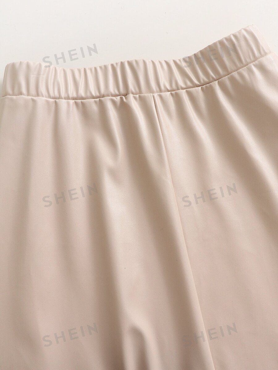 SHEIN LUNE Plus Size Solid Color Pu Leather Skirt With Side Zipper ...