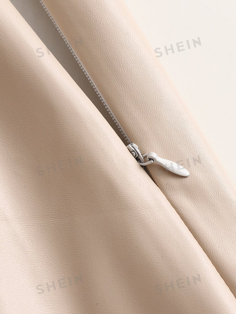 SHEIN LUNE Plus Size Solid Color Pu Leather Skirt With Side Zipper ...