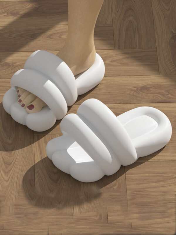 Preppy Indoor Slides For Women, Texture Embossed Single Band EVA ...