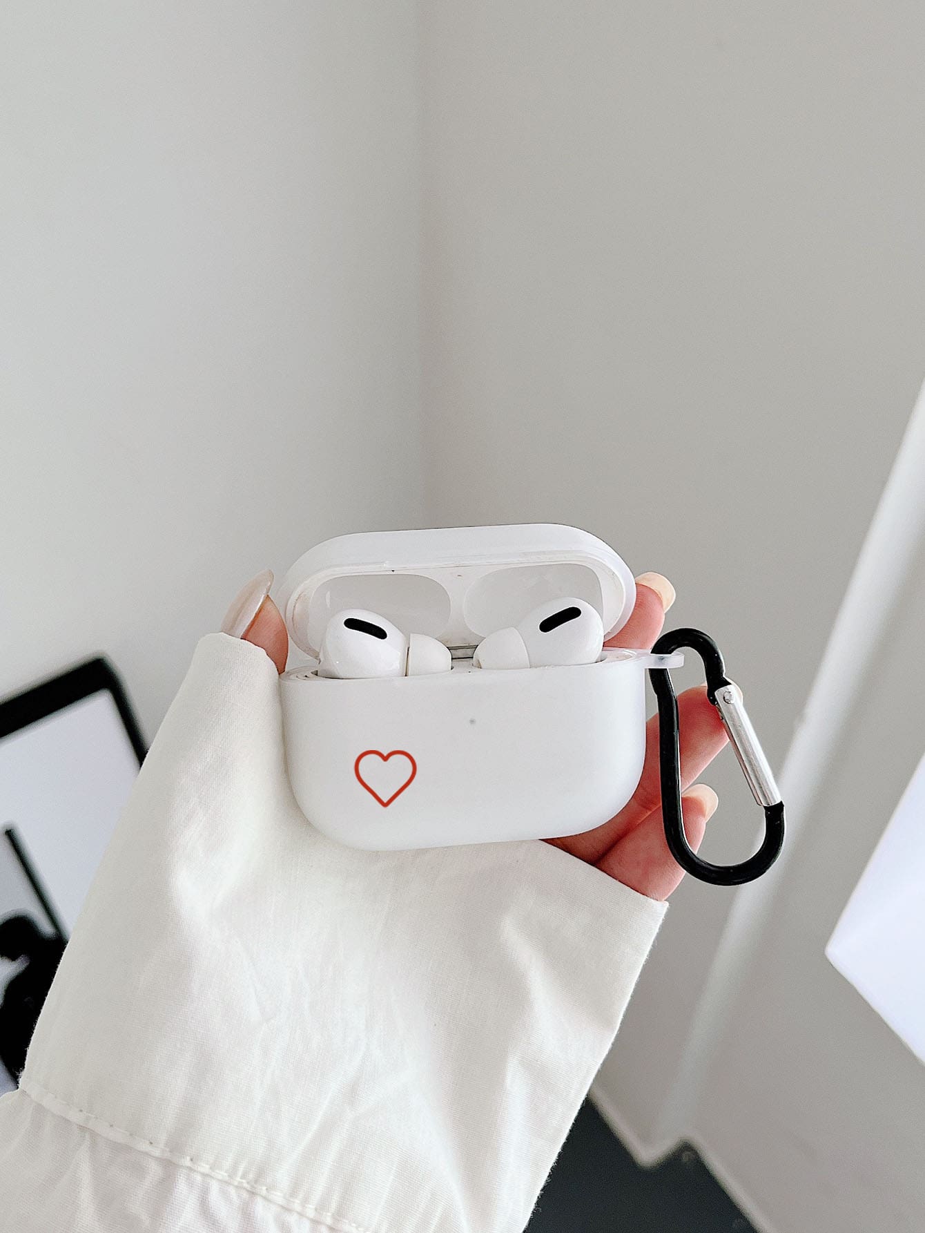 1pc Sandy-Clear Airpods Case With Heart Print And Hook For AirPods1/2 ...