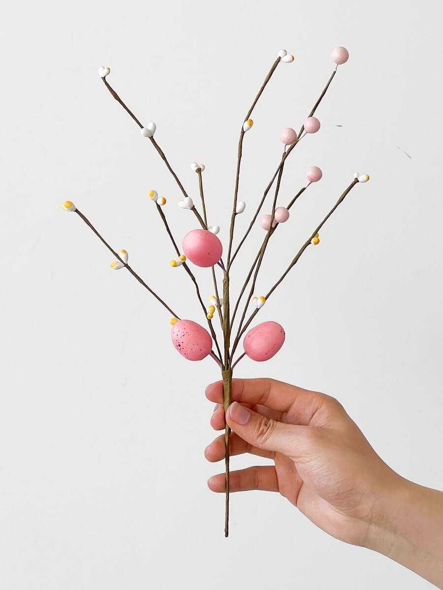 1pc Artificial Easter Stems With Pastel Easter Eggs And Berries ...