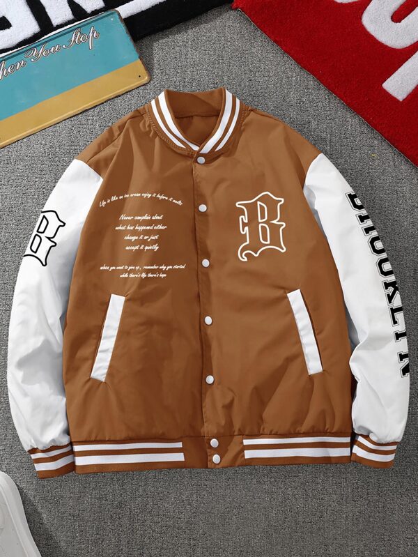 Manfinity EMRG Men Slogan Graphic Striped Trim Varsity Jacket | SHEIN UK