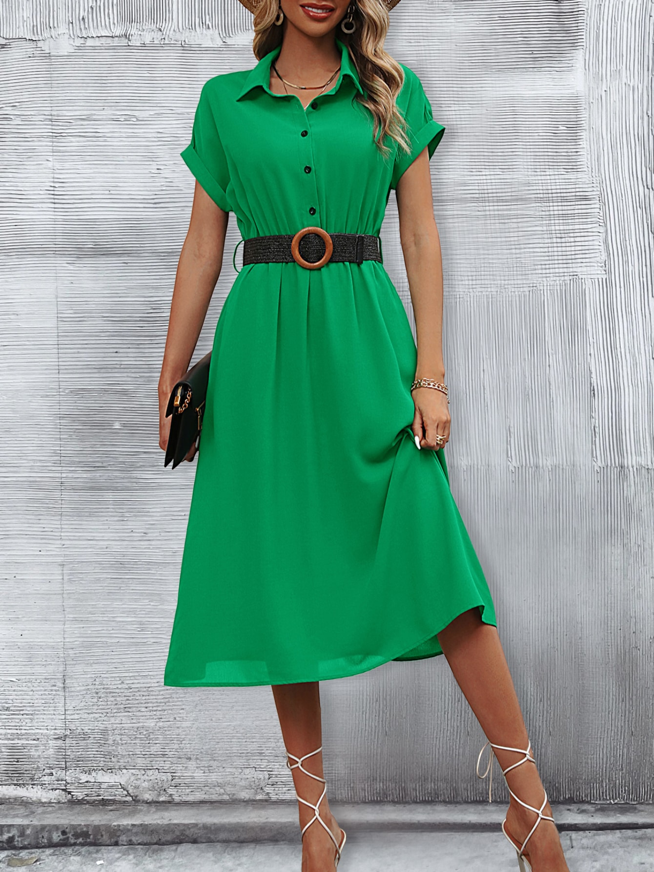 Solid Half Button Front Shirt Dress Without Belt | SHEIN USA
