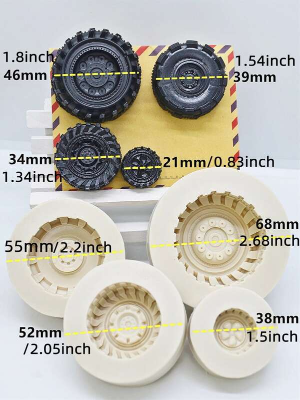 Set of 4Pcs 3D Round Tire Fondant Silicone Mold for Cake Decorating ...