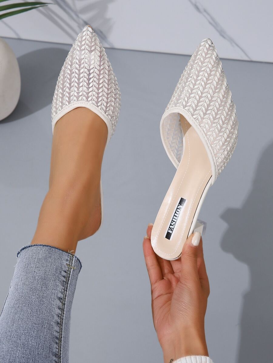 Women Ear Of Wheat Embroidered Point Toe Pyramid Heeled Pumps, Elegant ...