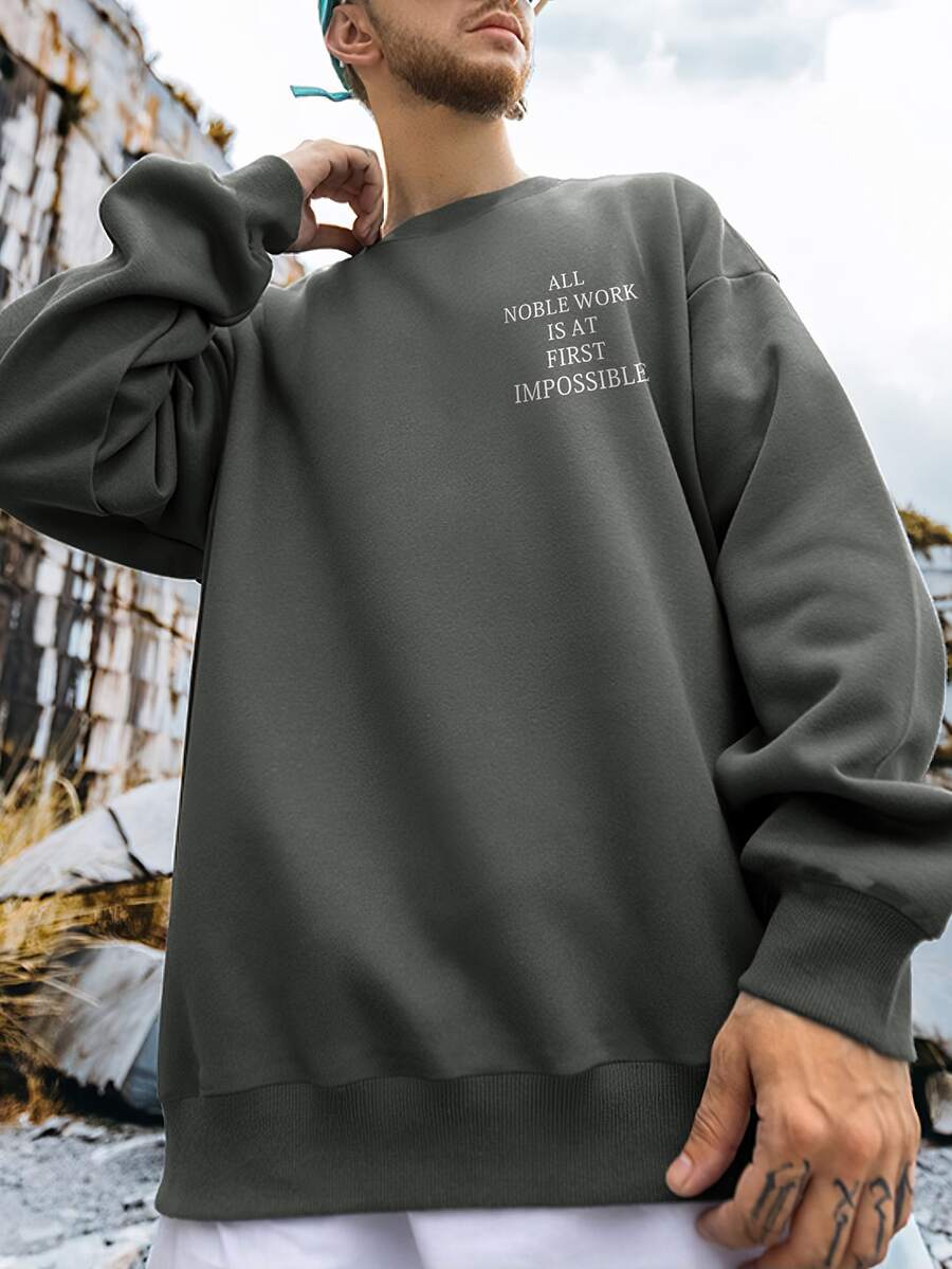 Manfinity Men Slogan Graphic Drop Shoulder Sweatshirt | SHEIN USA