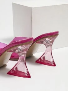 Women Clear Sculptural Heeled Mule Sandals, Funky Pink Jelly Heeled ...