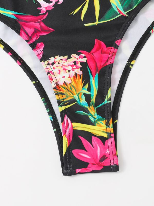 Floral Print Cut Out Halter One Piece Swimsuit Shein Usa