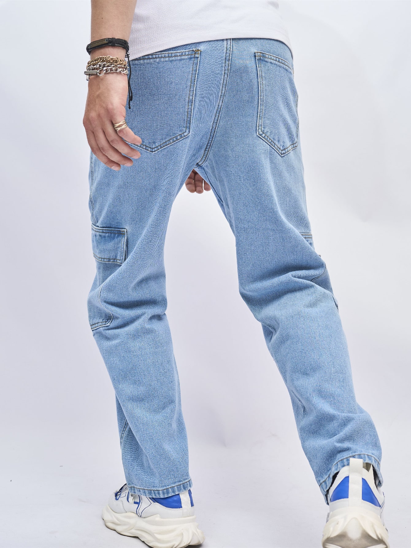 Manfinity EMRG Men Cotton Flap Pocket Side Cargo Jeans Baggy Long ...
