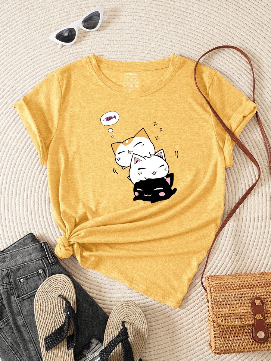 SHEIN LUNE Camiseta con estampado de dibujos animados | Mode de Mujer ...