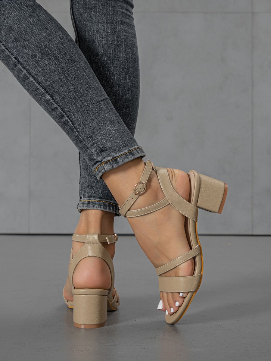 Women Minimalist Chunky Heeled Ankle Strap Sandals, Elegant Summer ...